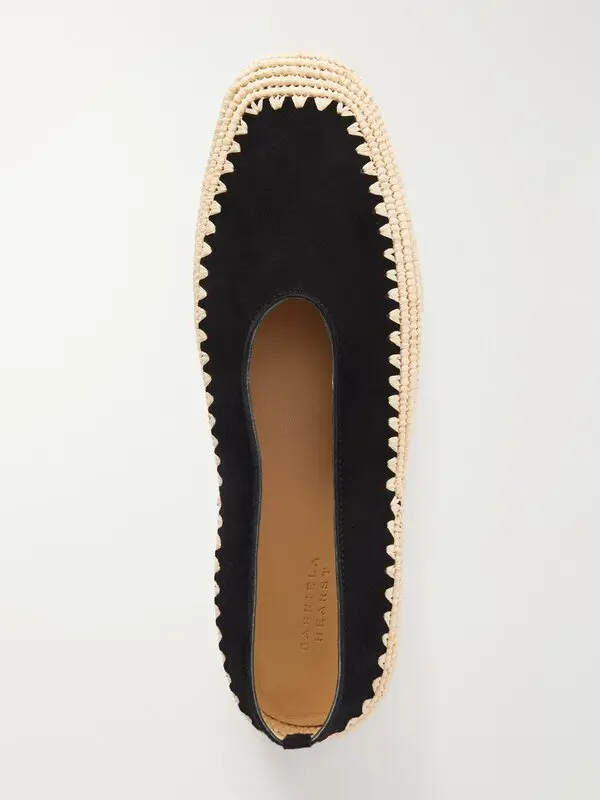 Gabriela Hearst Suede And Raffia Flats - Black