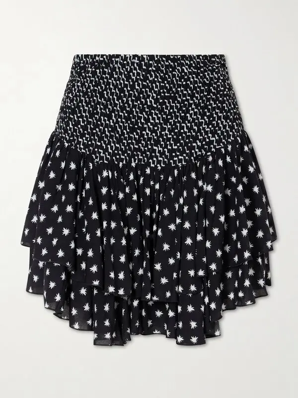 DONDE ESTEBAN Estrellitas Y Olas Ruffled Mini Skirt - Black