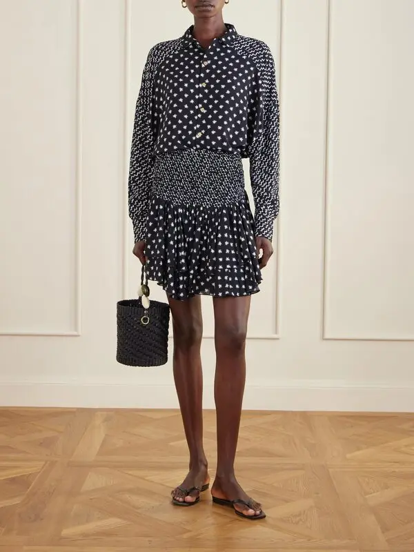DONDE ESTEBAN Estrellitas Y Olas Ruffled Mini Skirt - Black