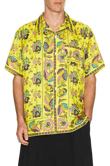 VOWELS Short Sleeve Silk Shirt - Yellow