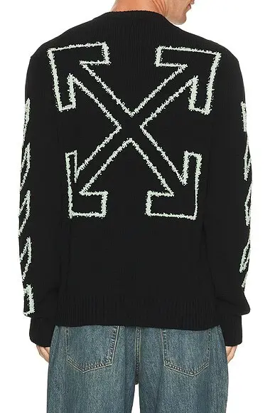 Off-White Fuzzy Knit Crew Neck Sweater - Black