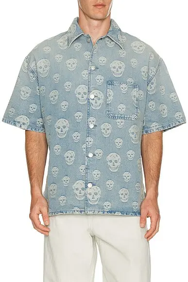 Alexander McQueen Denim Camp Collar Shirt - Blue Washed