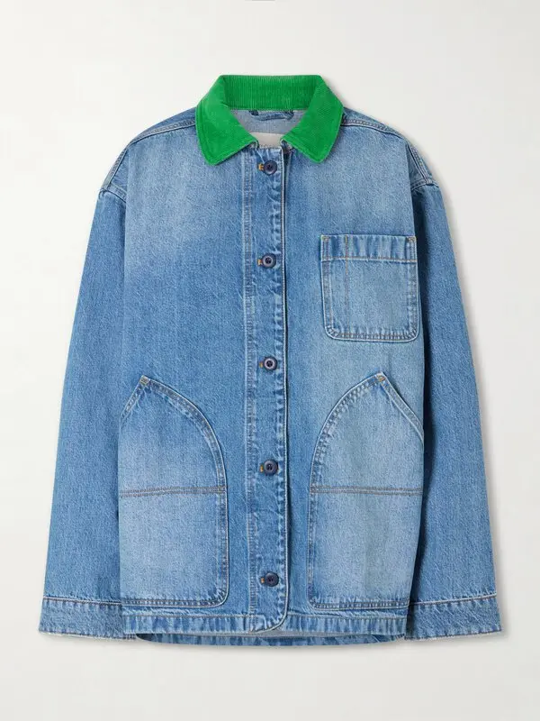 DÔEN Pascual Corduroy-trimmed Denim Jacket - Blue