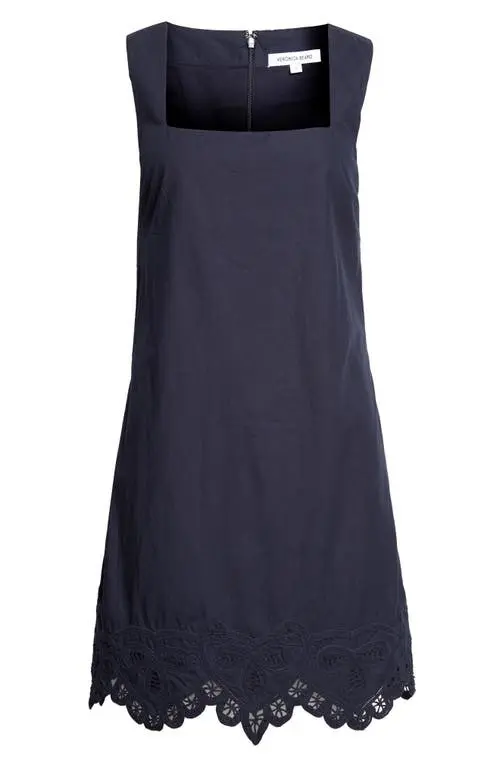 Veronica Beard Shanice Embroidered Linen-blend Dress - Navy