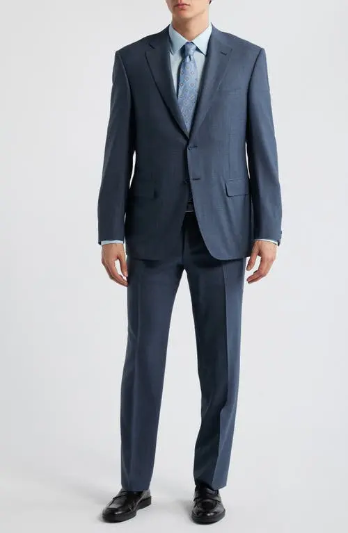 Canali Siena Regular Fit Mélange Wool Suit - Blue