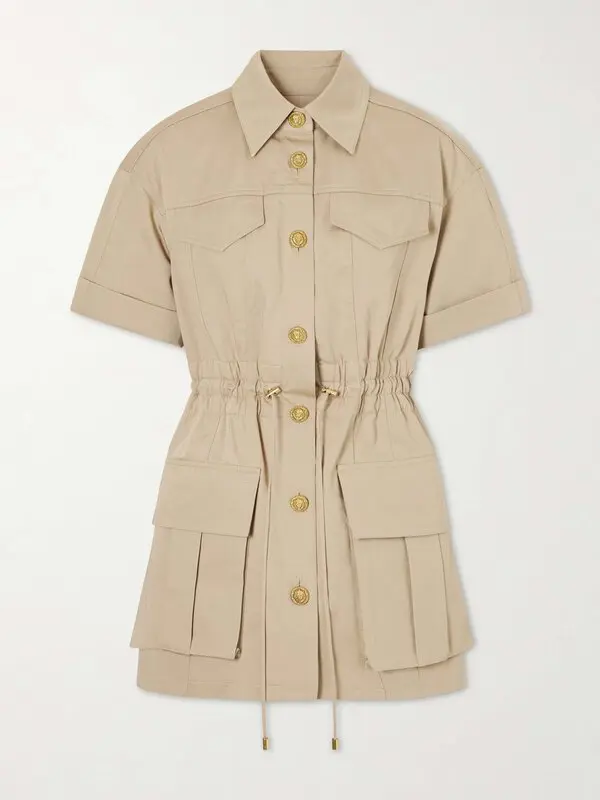 Balmain Cotton-gabardine Mini Shirt Dress - Beige