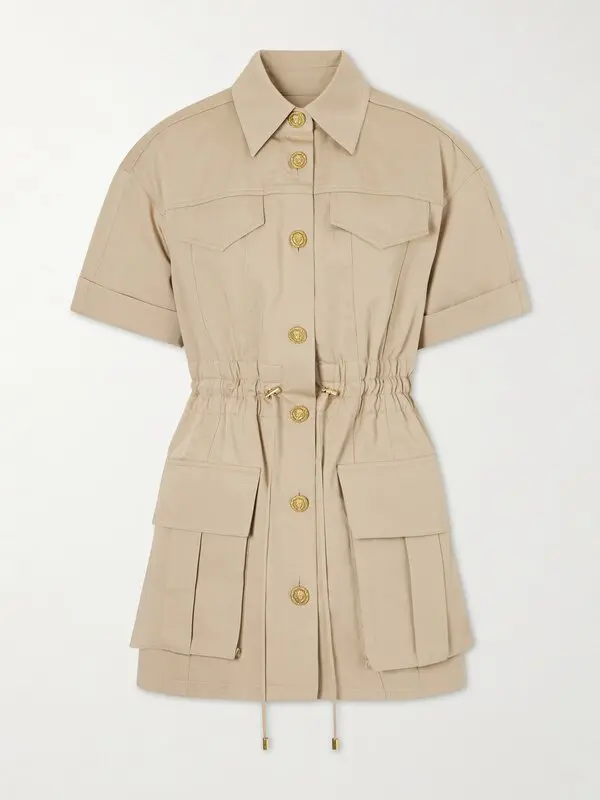 Balmain Cotton-gabardine Mini Shirt Dress - Neutrals