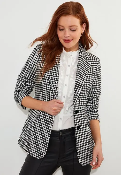 JOE BROWNS Notch Lapel Blazer - Black Mini Houndstooth