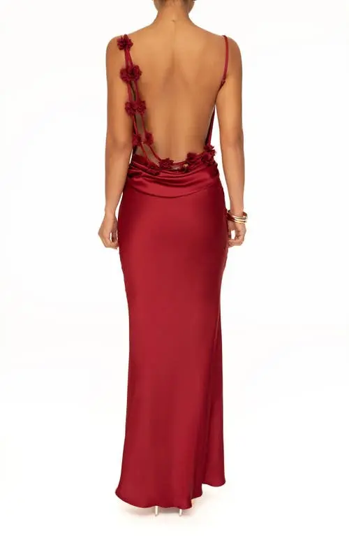 JLUXLABEL Satin Gown With Flower-embellished Straps
