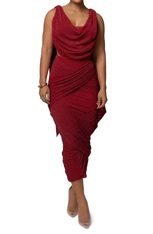 JLUXLABEL Divine Drape Sleeveless Glittered Dress - Red