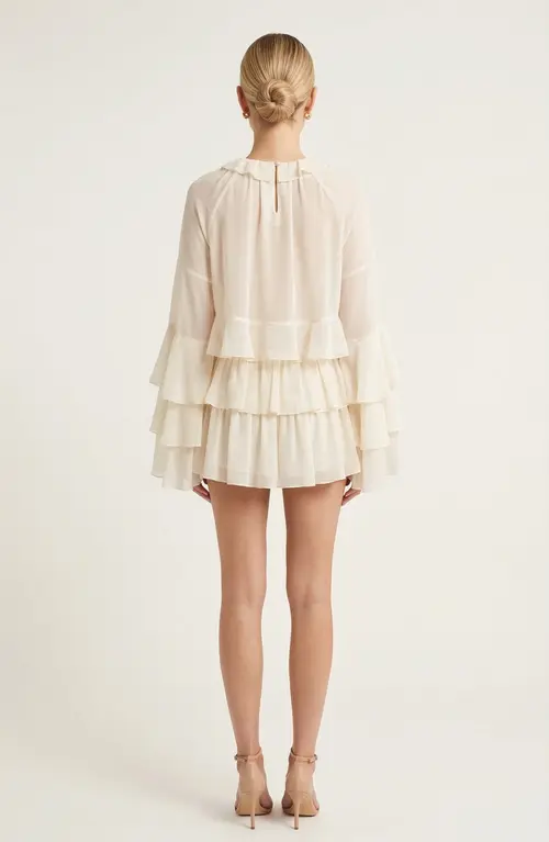 MODENAIRE Ruffle Tier Mini Skirt Set With Long Sleeve Blouse - Ivory