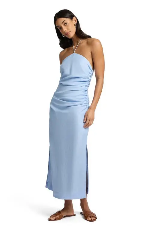 Onia Ruched Halter Midi Dress - Sky