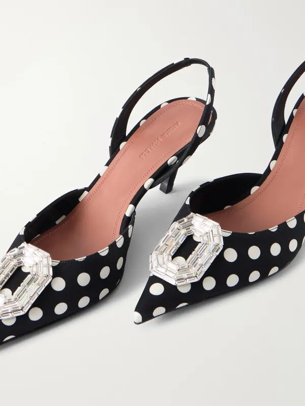 Amina Muaddi Camelia 60 Polka-dot Slingback Sandals - Black