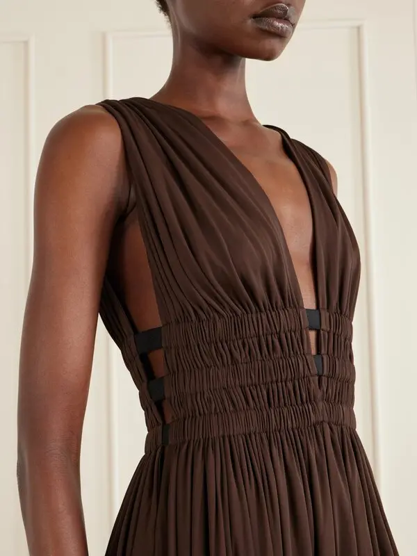 Alaïa Draped Jersey Midi Dress - Brown
