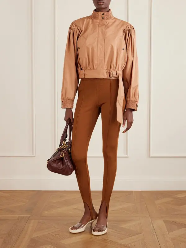 Chloé Cropped Belted Cotton-poplin Jacket - Neutrals