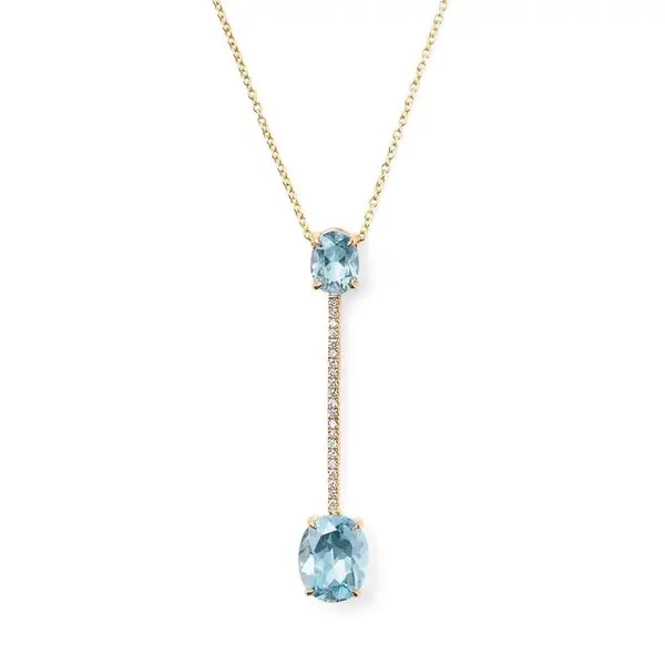 ASPINAL OF LONDON Diamond Straight Drop Necklace In Diamond, Sky Topaz & 14ct Gold - Blue