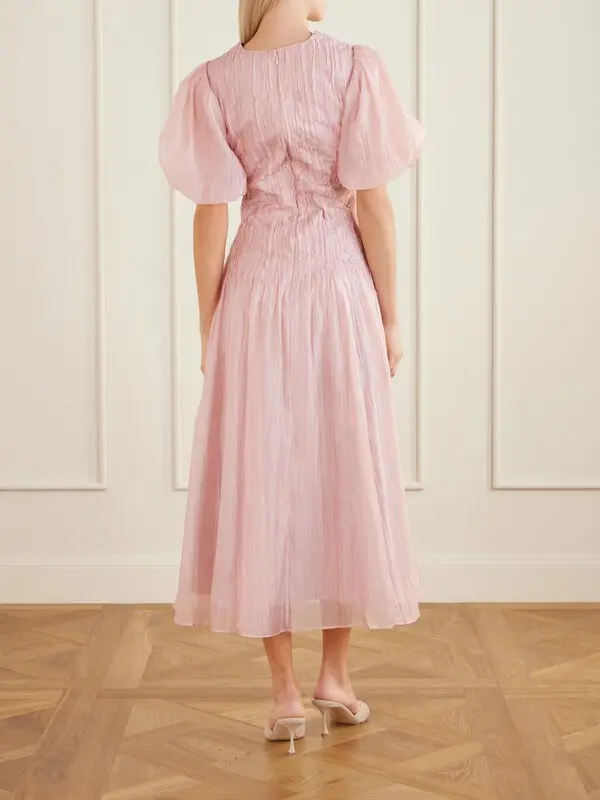 Aje Ophelia Lace-trimmed Crinkled-satin Midi Dress - Pink