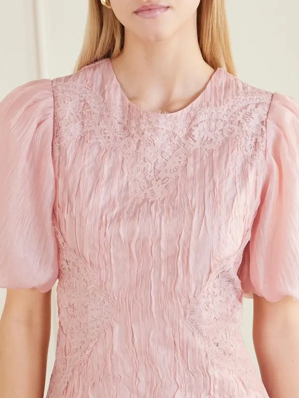 Aje Ophelia Lace-trimmed Crinkled-satin Midi Dress - Pink