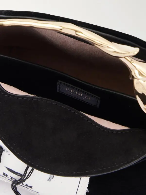 Erdem Bloom Mini Appliquéd Velvet Clutch - Black