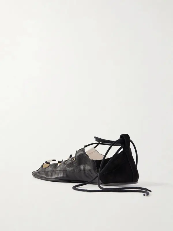 Alaïa Suede-trimmed Leather Ballet Flats - Black