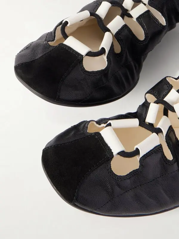 Alaïa Suede-trimmed Leather Ballet Flats - Black