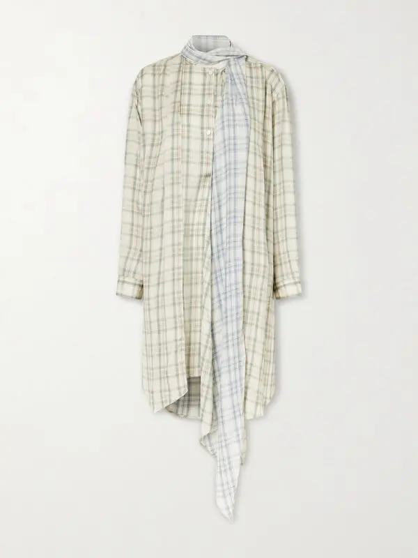 Acne Studios Scarf-detailed Checked Satin Midi Dress