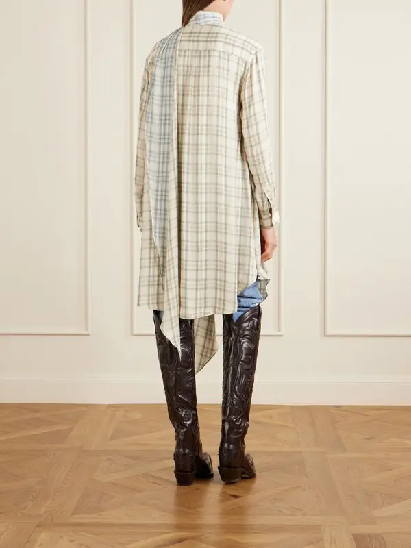 Acne Studios Scarf-detailed Checked Satin Midi Dress