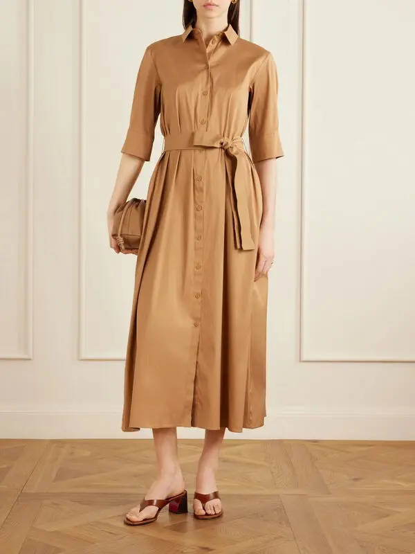 Max Mara Cotton-blend Poplin Midi Shirt Dress With Belt