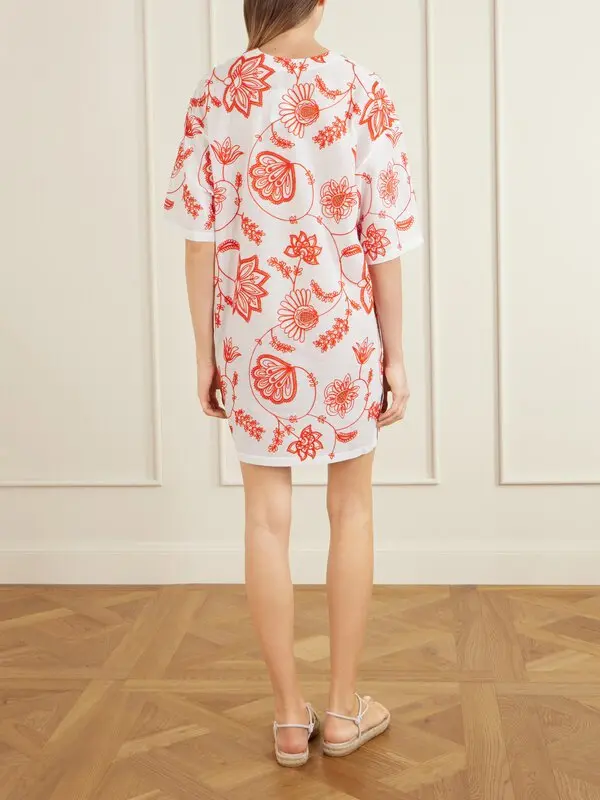 ERES Embroidered Cotton-blend Mini Dress - Red