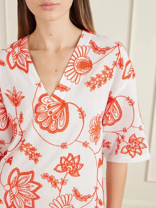 ERES Embroidered Cotton-blend Mini Dress - Red