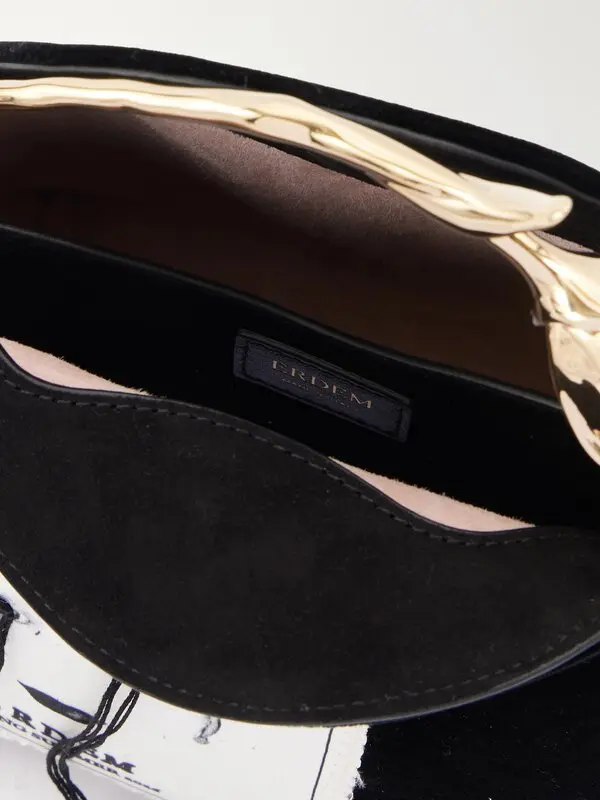 Erdem Bloom Mini Appliquéd Velvet Clutch - Black