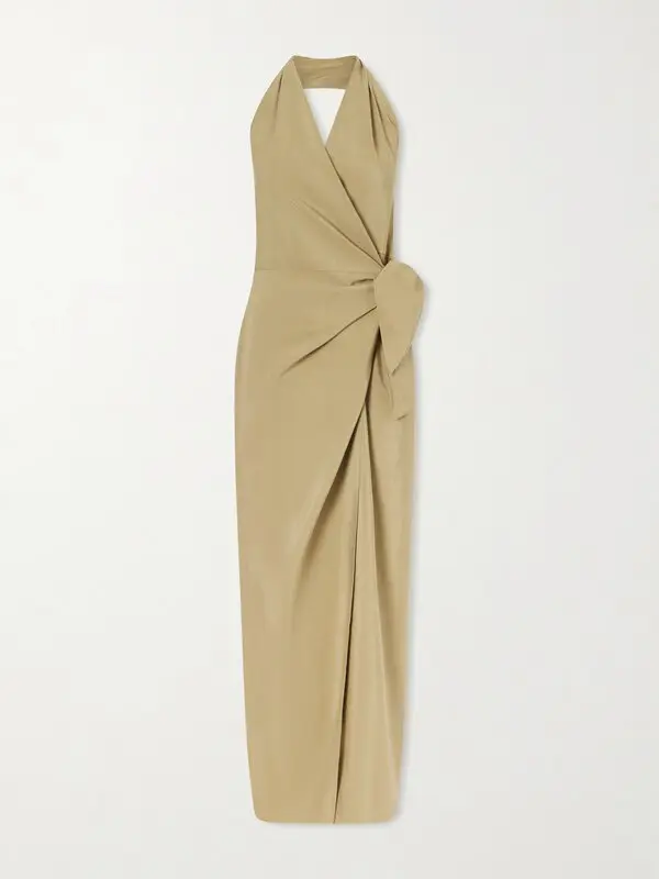 CORTANA Mona Halterneck Linen And Silk-blend Maxi Dress - Green