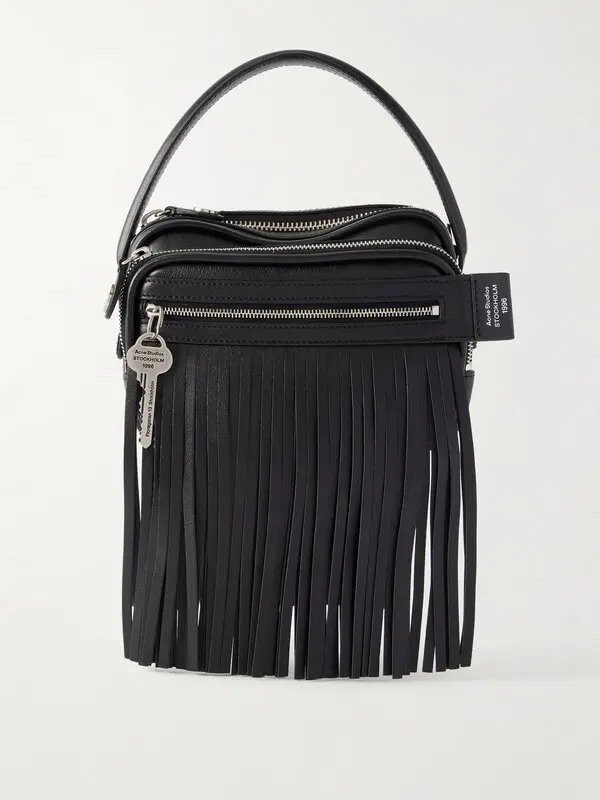 Acne Studios Leather Shoulder Bag With Fringe - Black