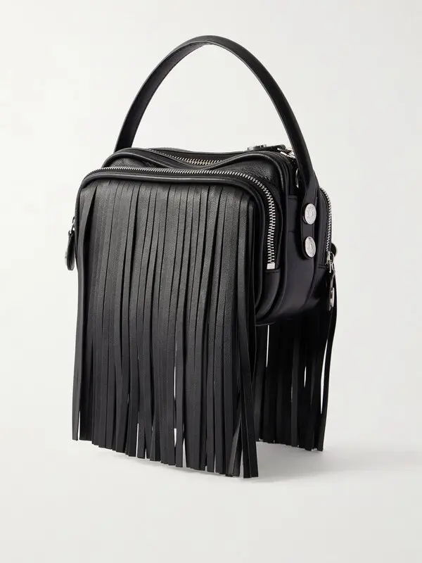 Acne Studios Leather Shoulder Bag With Fringe - Black