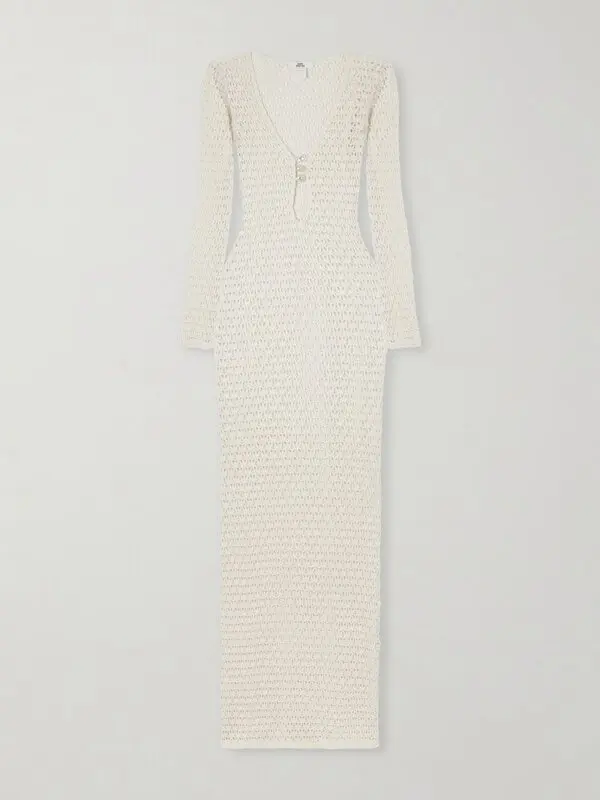 SARA CRISTINA Marina Pearl-embellished Crocheted Cotton Coverup - Neutrals