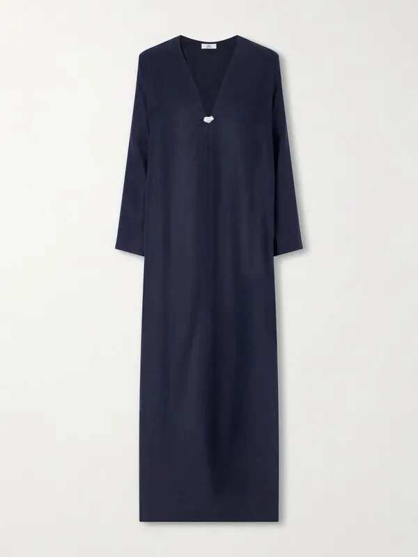SARA CRISTINA Pearl-embellished Linen Kaftan - Blue