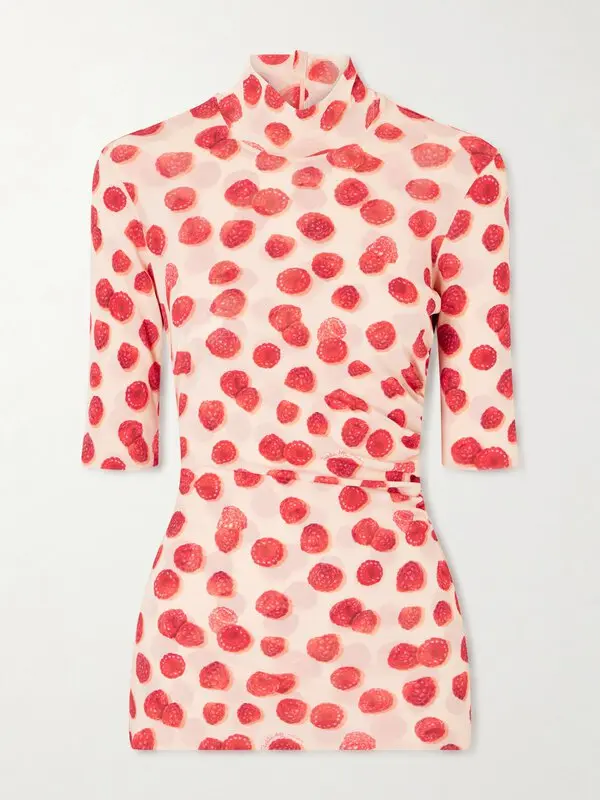 Stella McCartney Gathered Printed Mesh T-shirt - Red