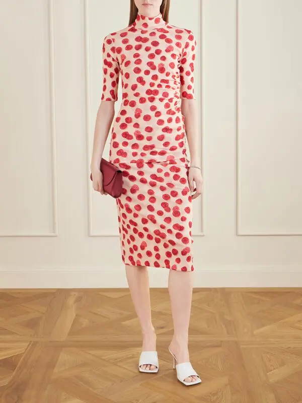 Stella McCartney Gathered Printed Mesh T-shirt - Red