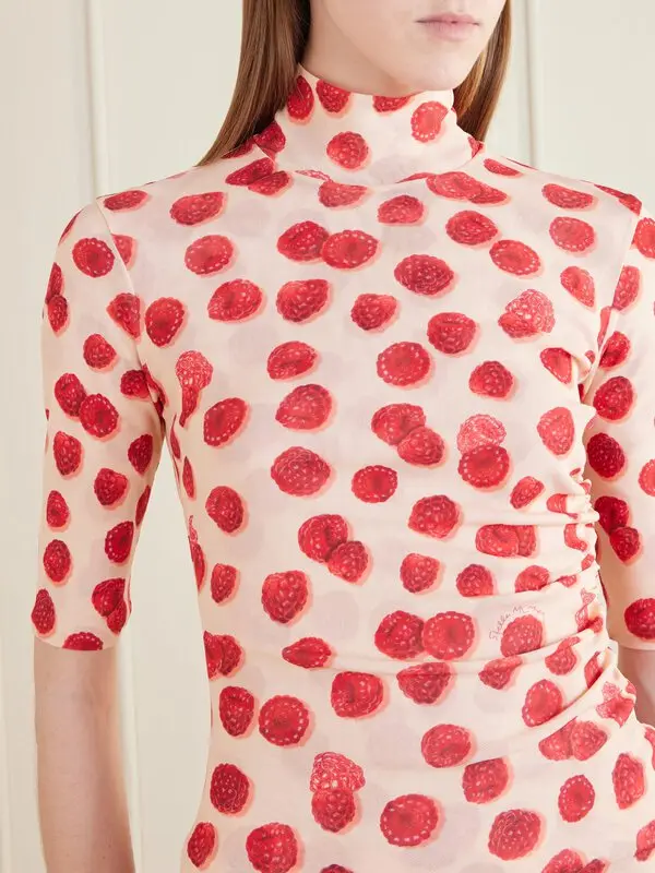 Stella McCartney Gathered Printed Mesh T-shirt - Red