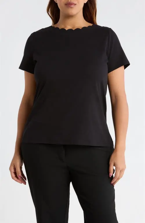 Anne Klein Scallop Jewel Neck Cotton T-shirt - Anne Black