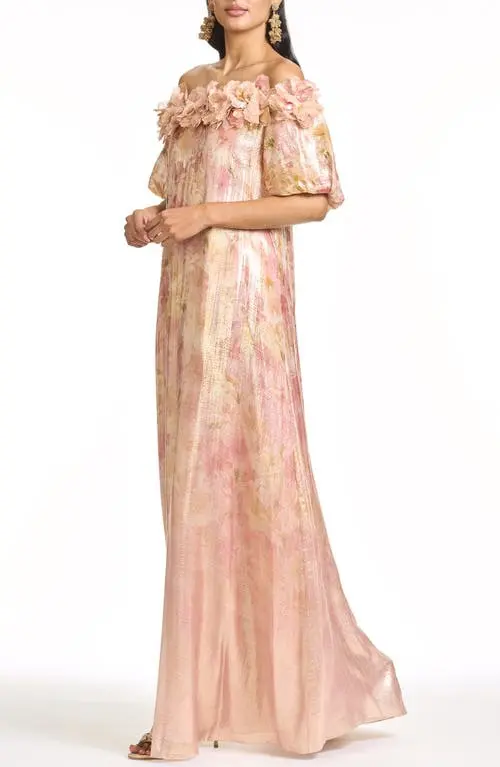 Sachin & Babi Valentina Metallic Floral Off The Shoulder Gown - Sunset Garden