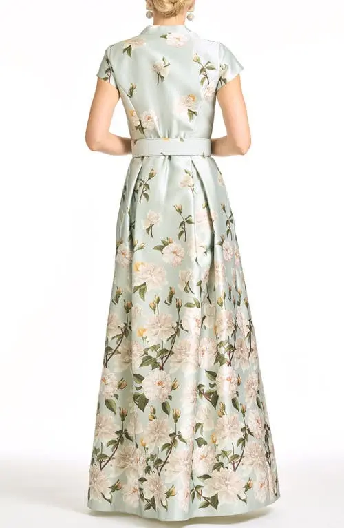 Sachin & Babi Marta Floral Belted Gown - Celadon Sweetbriar