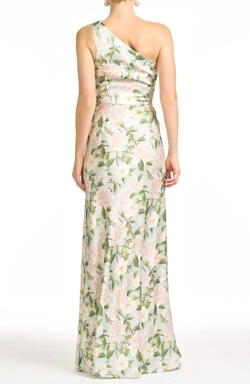 Sachin & Babi Delphine Floral One-shoulder Gown - Celadon Sweetbriar