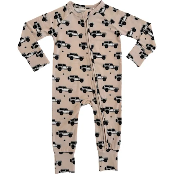IN MY JAMMERS 4x4 Zipper Romper - Beige/black Cars