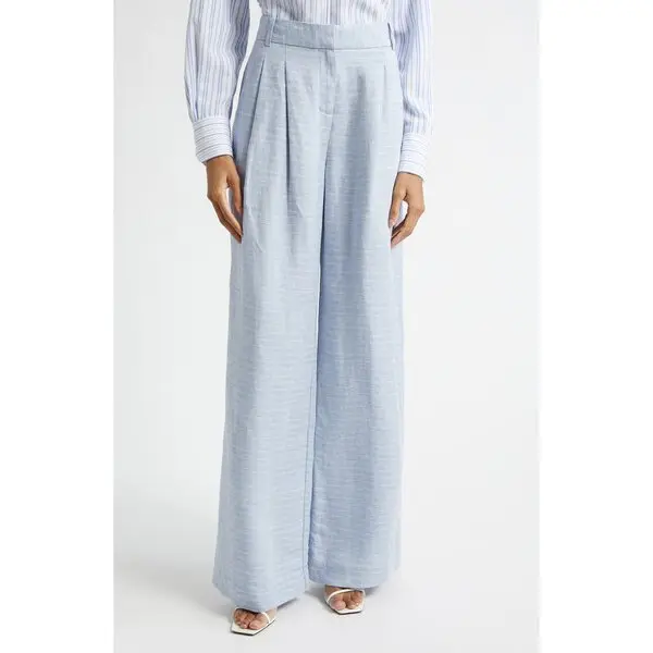 Ramy Brook Oscar Wide Leg Linen Blend Pants - Bazaar Blue Linen