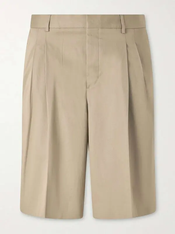 Ami Low-waist Wide-leg Cotton Bermuda Shorts - Beige