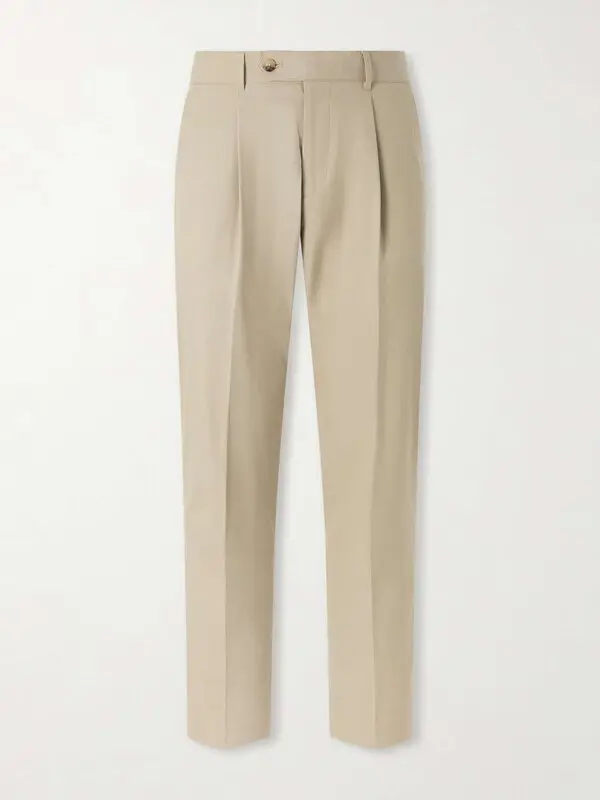 Paul Smith Straight-leg Pleated Organic Cotton-twill Trousers - Brown