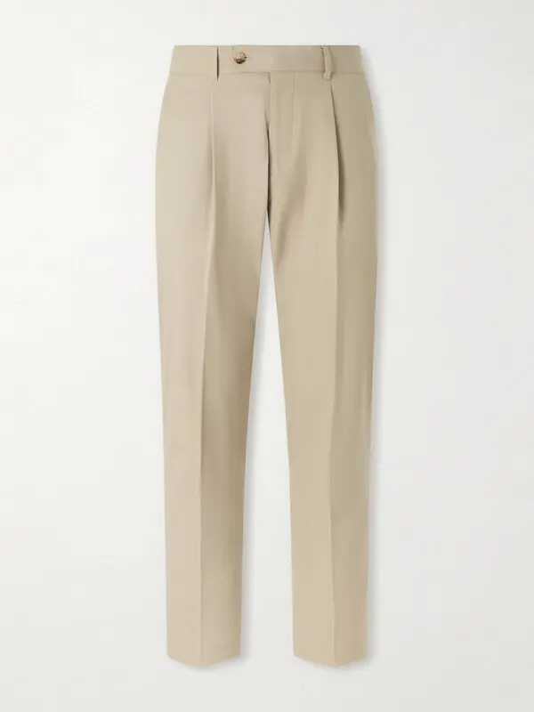Paul Smith Straight-leg Pleated Organic Cotton-twill Trousers - Brown