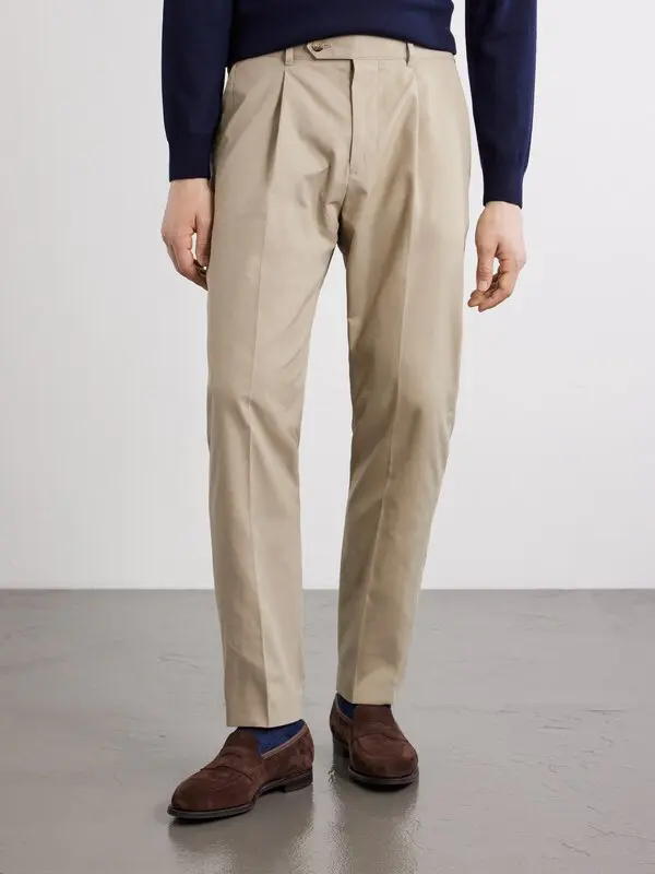 Paul Smith Straight-leg Pleated Organic Cotton-twill Trousers