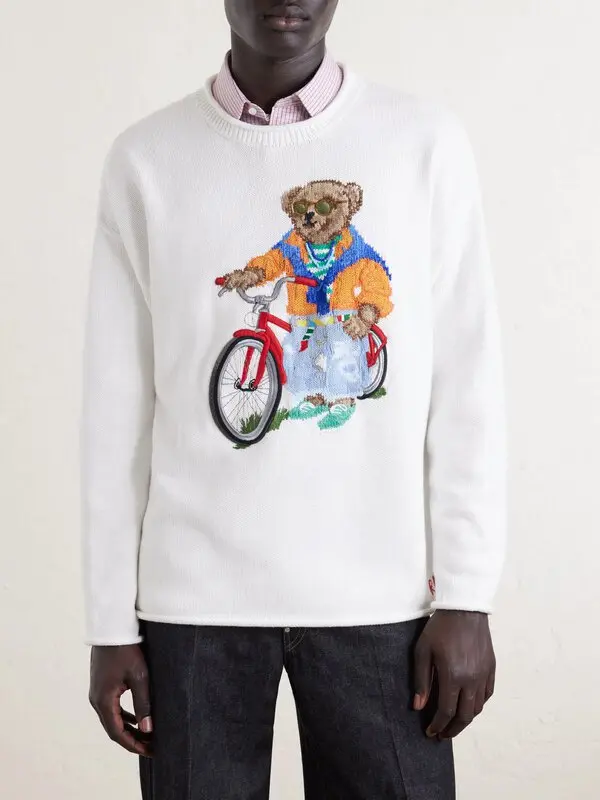 Polo Ralph Lauren Polo Bear-embroidered Knitted Cotton Sweater - White